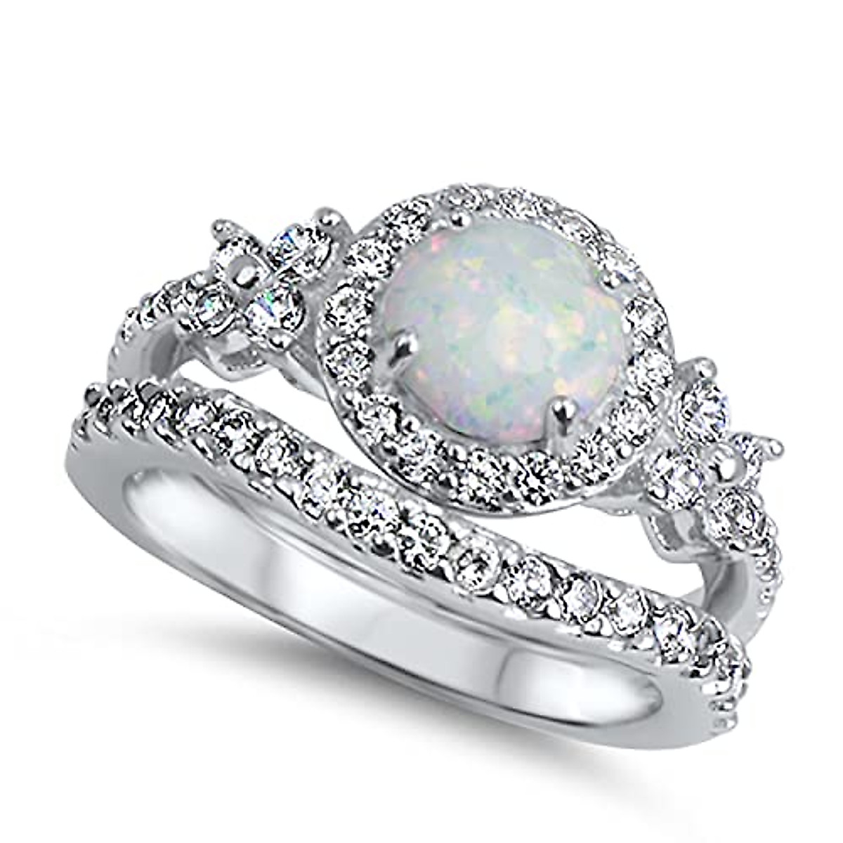 LaRaso & Co His Hers TRIO Wedding Set Titanium Band Sterling Silver White Opal Bridal Engagement Ring Set Him Her 9/6