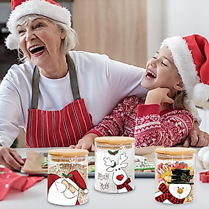 JarThenaAMCS 3Pcs Christmas Glass Storage Jars with Airtight Lid Santa Snowman Reindeer Decorative Canisters Sets for Winter Xmas Home Kitchen Countertop