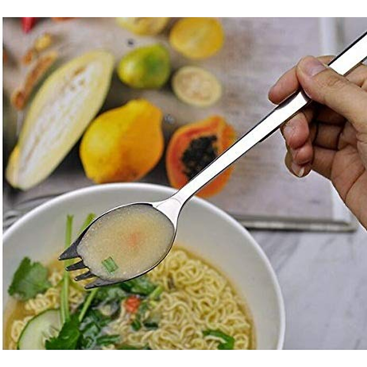 COMIART Stainless Steel Sporks, 6.1 Inch Fork Spoon 2 in 1 for Elderly Household Use Camping Travel Hiking Party, Flatware for Spaghetti Salad Fruit Appetizer Ice Cream Dessert, Pack of 4