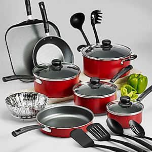 18-Piece Tramontina PrimaWare Nonstick Cookware Set, (Red)