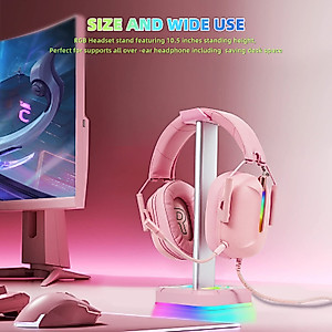 TuparGo Pink Headphone Stand Gaming Headset Holder with Rolling Caption RGB Light for ‎Kraken Headset,Aluminum Alloy Connecting Rod and Non-Slip Rubber Base,Designed for Pink Gaming Headsets