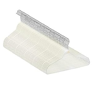 Closet Accessories Velvet Hangers 50 Pack, Sturdy Heavy Duty Felt Hangers 50 Pack, w/ 360° Swivel, Thin Hangers Non-Slip Velvet, No Shoulder Bumps Hangers, Flocked Hangers with Cascading Hooks, Ivory