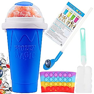Slushy Maker Cup, 12 Oz -DIY Instant Icy Frozen Drinks in Moments - Magic Ice Slushie Squeeze Cooling Cuppie with Lid - Tik Tok Easy Freeze Design with Straw and Cleaner Tool