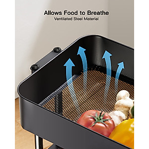 Pipishell 3 Tier Metal Rolling Utility Cart, Heavy-Duty Storage Rolling Cart with 2 Lockable Wheels, Multifunctional Mesh Organization Utility Cart for Kitchen Dining Room Living Room (Black)