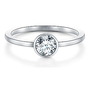 925 Sterling Silver Ring, Boruo Cubic Zirconia CZ Eternity Engagement Wedding Band Ring Size 6