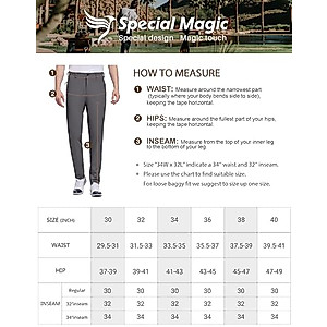 SPECIALMAGIC Golf Pants Men Stretch Slim fit Hiking Pants Lightweight Dress Casual Tapered Zipper Pockets Grey,34-32