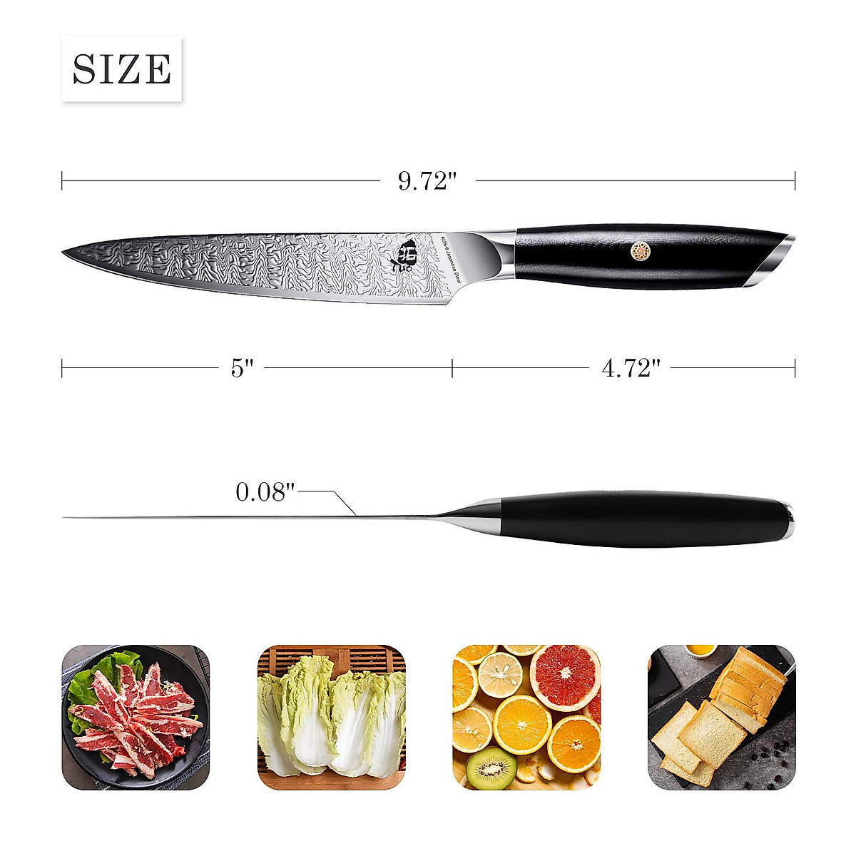 TUO Kitchen Utility Knife, 5 inch Paring Knife, Forged AUS-8 Japanese Steel, Non-Serrated Steak Knife, Ergonomic G10 Full Tang Handle with Gift Box, Falcon S Series