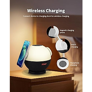 iGaur Night Light Beside Lamp: Touch Lamp with Wireless Charger Nightstand Music Desk Lamp - 5 in 1 Portable Bluetooth Speaker, Wireless Charging Lamp, Gifts for Kids Bedroom Office