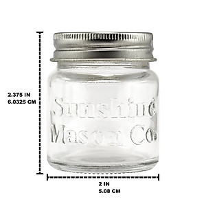 Sunshine Mason Co. Mini Mason Jar Shot Glasses with Metal Lid 2 Ounces, 6 Pieces