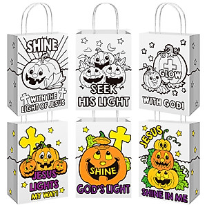 Zhanmai 24 Pcs Christian Pumpkin Halloween Coloring Bags Color Your Own Halloween Paper Gift Bags Bulk DIY Halloween Coloring Bags with Handle Halloween Craft Party Favor Bags for Goodie Treat Gift
