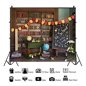 School Pictures Backdrop 10x8ft Fabric Back to School Photos Library Bookshelf Backdrop Teacher Pictures Background Kids Graduation Day Backdrop Students First Day of School Backdrop