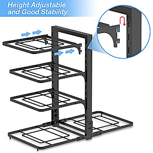 Pan Organizer Rack for Cabinet,8 Tiers Pots and Pans Organizer for Kitchen Organization & Storage, Height Adjustable Pot Lid Holders & Pan Rack ,Non-Slip Space Saving Pan Rack Holder（BLACK）