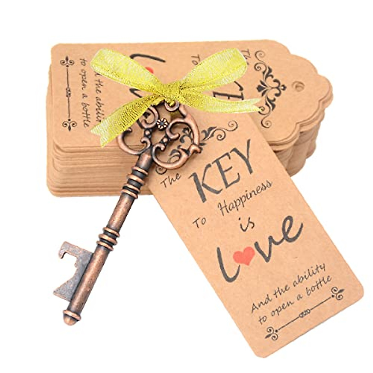Makhry 52pcs Skeleton Key Bottle Opener Wedding Favors for Guests Personalized Souvenir Set with Thank You Gift Cards and Ribbons for Wedding Bridal Shower Party Favors(Copper)