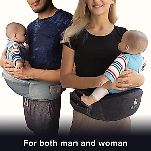 Hipbaby Baby Hip Seat Carrier - Waist Support Sling for Carrying Infants & Babies - Padded Belt, Cushioned Seat, Non-Slip Cotton Fabric, Adjustable Strap, Storage Pockets - CSC-Approved Design, Gray
