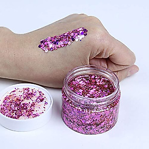DAWILS Face Glitter Peel Off Chunky Glitter Gel Face Makeup Holographic Chunky Glitter Body Peel Off Formula Cosmetic Glitter Glue Pink