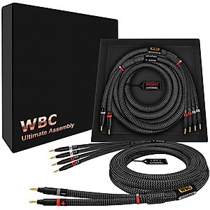 WORLDS BEST CABLES 10 Foot Ultimate - 7 AWG - Ultra-Pure OFC – Extra Premium Audiophile HiFi Bi-Wire Speaker Cable Pair with Eminence Gold Banana Plugs & Carbon Tweed Jacket