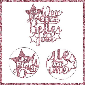 Rose Gold Glitter Like Fine Wine She Gets Better with Time Cake Topper Women Girls Birthday Party Decorations for 30th 40th 50th 60th Birthday Decor Supplies