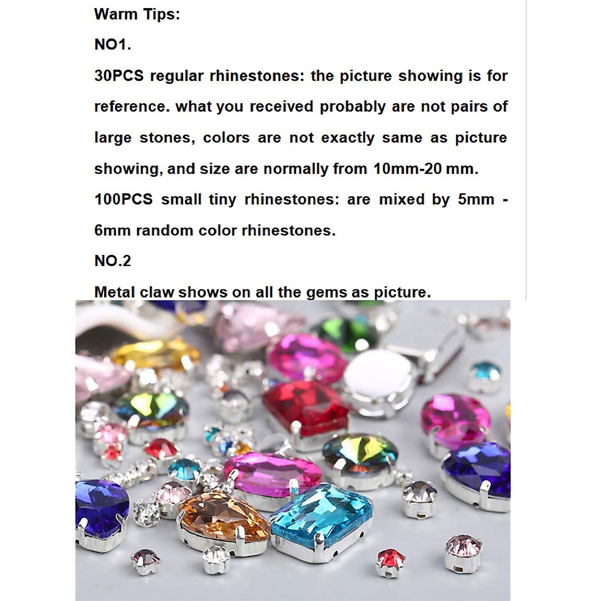 Sew On Rhinestones, Choupee 130PCS Sew On Glass Rhinestone Metal Back Prong Setting Sewing Claw Rhinestone Mixed Shapes for Costume, Clothes, Garments, Dress, Earring, Belt and Shoes