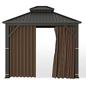 Gazebo Universal Replacement Privacy Curtain – Hugline 10' x 12' Gazebo Side Wall Outdoor Privacy Panel with Zipper (Brown)