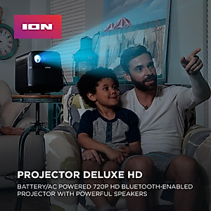 ION Audio Projector Deluxe HD Battery/AC Powered 720p HD LED Bluetooth-Enabled Projector with Powerful Speaker