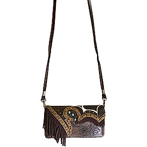 Zelris Women Tote Handbag Wallet Set Turquoise Concho Suede Fringe Two Tone Cowgirl Concealed Carry Purse (Western Brown)