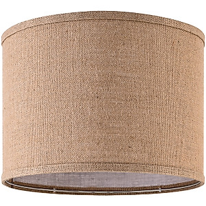 PAPAYA Lampshade Set of 2 Drum Fabric Shades for Table and Floor Lamps, 13" Top x 13" Bottom x 10" High Brown Spider Lamp Shade,Natural Burlap Linen Handmade