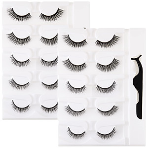 10 Pairs Self Adhesive Eyelashes Stable Non Slip False Lashes Waterproof Faux Reusable Eyelashes Dramatic No Glue Eyelashes Fluffy Stick on Eyelashes Mink Eyelashes Fake Eyelashes with Eyelash Tweezer