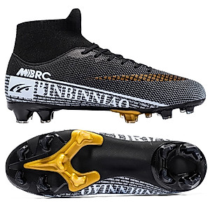 JIEBUNIAO Men's Soccer Shoes Professional Spikes Hightop Football Boots Boy Youth Competition/Training/Athletic Sneaker Black 9.5