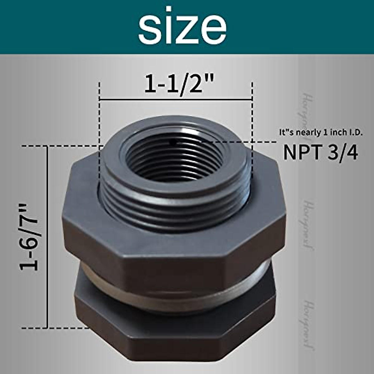 Horiznext NPT3/4 PVC Bulkhead Fitting, Plastic Pipe Connector for rain Barrel Garden Hose Adapter Spigot kit Water Tank Gallon Drain Bucket (pack of 4 pcs)