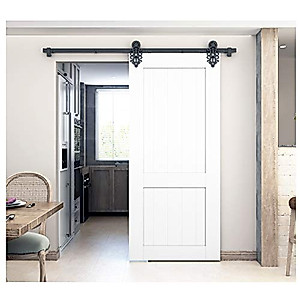 DIYHD TSQ72 8FT Ornate Cut Roller Black Iron Sliding Barn Hardware, Single Door kit