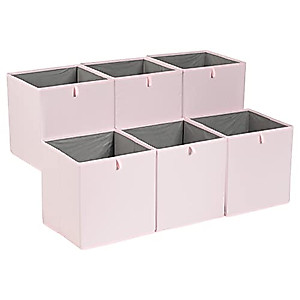 Amazon Basics Collapsible Fabric Storage Cube Organizer Bins - Pack of 6, Peony Pink, 10.5x10.5x11"