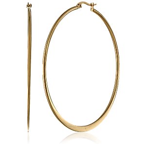 Amazon Essentials Yellow Gold Plated Stainless Steel Flattened Hoop Earrings (60mm) (previously Amazon Collection)