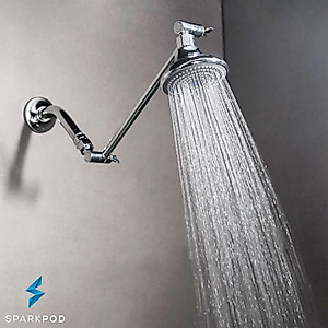 Shower Head Extension Arm by SparkPod - 11" Solid Brass Shower Arm Extension with Universal Connection to Showerheads - Easily Adjustable (Luxury Polished Chrome)