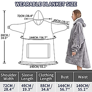 Lansru Wearable Blanket Sweatshirt Oversized Blanket Hoodie for Women and Men, Super Warm and Cozy , Thick Flannel Blanket with Sleeves and Giant Pocket