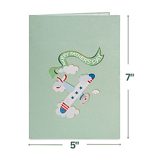 Paper Love Fathers Day Pop Up Card, Happy Father's Day Biplane, Gift For Dad, Husband, Son, Anyone - 5" x 7" Cover - Includes Envelope and Note Tag