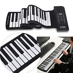 Portable 61-Keys Roll up Piano, Soft Silicone Flexible Electronic Digital Music Keyboard Piano Fit for Piano Beginner Support Recording, Playback, Programming