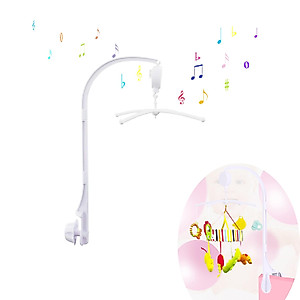 26inch White Baby Crib Mobile Music Box Bed Bell Toy Holder Arm Bracket Nut Screw Music Box Holder Set Parts for Baby Bed Perambulator (Without Dolls)