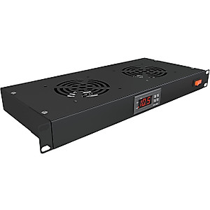 Rack Mount Fan - 2 Fan Server Cooling System - 1U 19" Rackmount Cabinet Panel Adjustable Temperature Control (Digital Heat Monitor Display) Sensor Alarm (Overheat Air Flow Top Exhaust) Tupavco TP1721