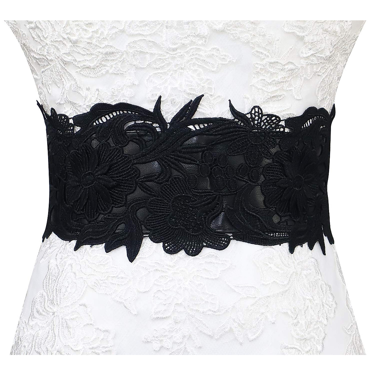 Lovful Womens Faux Leather Lace Wrap Around Obi Belt Waist Boho Band Wide Belts,Black