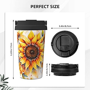 Yellow Sunflower in Oil Printed insulated coffee cup - leak-proof design, suitable for commuting, office and travel insulated cup,