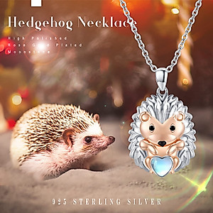 CUOKA MIRACLE Hedgehog Necklace 925 Sterling Silver Cute Hedgehog Pendant Animal Necklace Moonstone Hedgehog Birthday Mother`s day Gift for Women Hedgehog Lovers