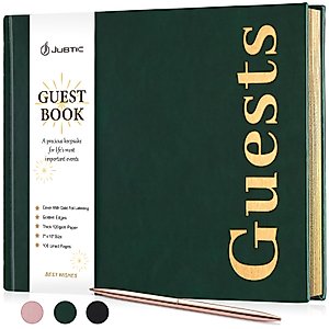 JUBTIC Guest Book, Sign in Book for Wedding Reception, Baby Shower, Funeral, Graduation Party - Premium Keepsake for Life's Special Events with Pen (Dark Green, 7" x10″)