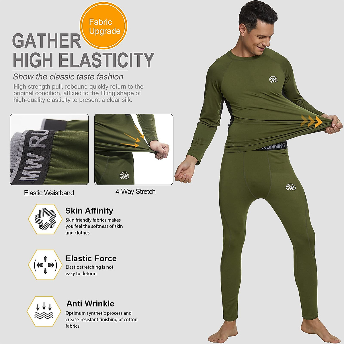 MEETWEE Thermal Underwear for Men, Winter Base Layer Set Tops & Long Johns Winter Ski Cold Weather Gear for Heat Retention Green