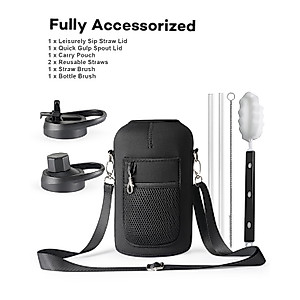 Topre Half Gallon Water Bottle with Straw and Lid, 64 oz Insulated Stainless Steel Jug with Handle,Reusable Metal Travel Flask Mug Cup With Carry Pouch and Brush,Keep Cold & Hot,Black