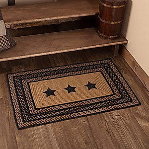 VHC Brands Farmhouse Jute Rectangular Rug with Stencil Stars 24x36 Country Braided Flooring, Country Black and Tan