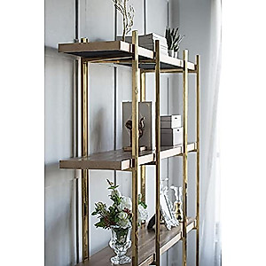 A and B Home 45500 70.9" H Rectangle Gold Stainless Steel/Leather Indoor w/4 Tiers, Modern Style, Tall Shelf