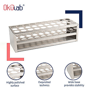 Okulab Test Tube Rack, 30 Holes Stainless Steel Test Tube Racks, with Extended Edges Providing Handles, Suitable for Tubes of Dia.≤21mm, Round Holes Test Tube Holder, for Classroom, Lab,TTRS30B1