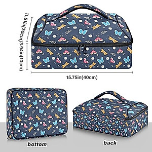 Kcldeci Insulated Thermal Food Carrier Insulated Casserole Carrier for Hot or Cold Food,Butterfly on Navy Insulated Tote Bag for Potluck Cookouts Parties Picnic,Lasagna Lugger