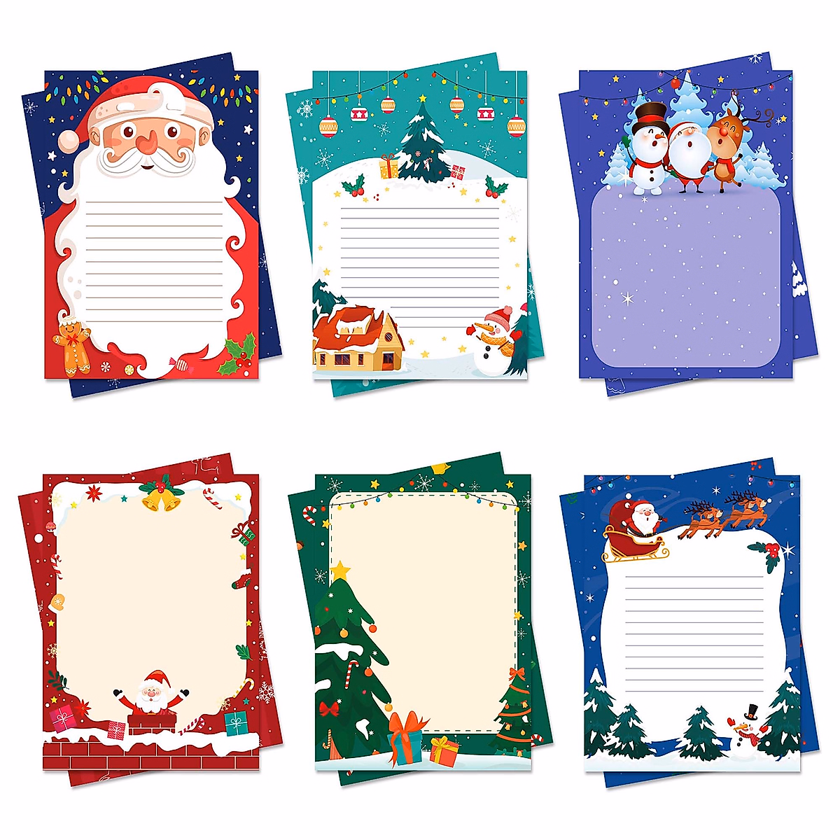 GLKTOPO 60 Sheets Christmas Stationery Paper, 8.5" x 11" Double Sided Holiday Letterhead, 6 Design Deco Writing Paper for Xmas Notes Cards Invitation Scrapbook Crafts Office School Printing Supplies
