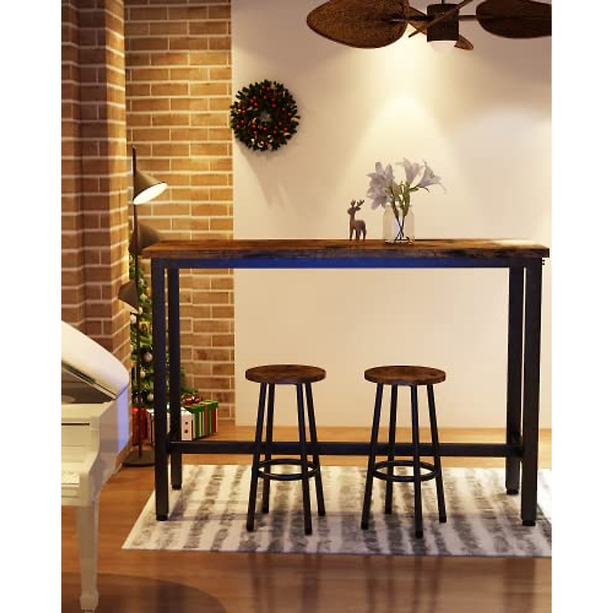 DKLGG Small Bar Table with Stools, Rectangle Bar Table and Chairs Set, Counter Height Tabletop for Breakfast Restaurant Dinner Living Party Room Small Space, 3-Piece Pub Dining Furniture, Bistro Set
